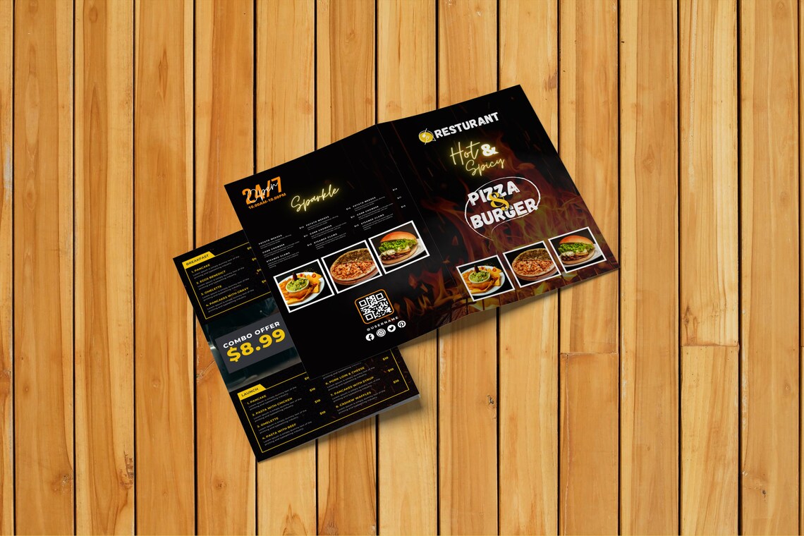 Food Menu and Restaurant Bifold Brochure Template, Food Menu Template ...
