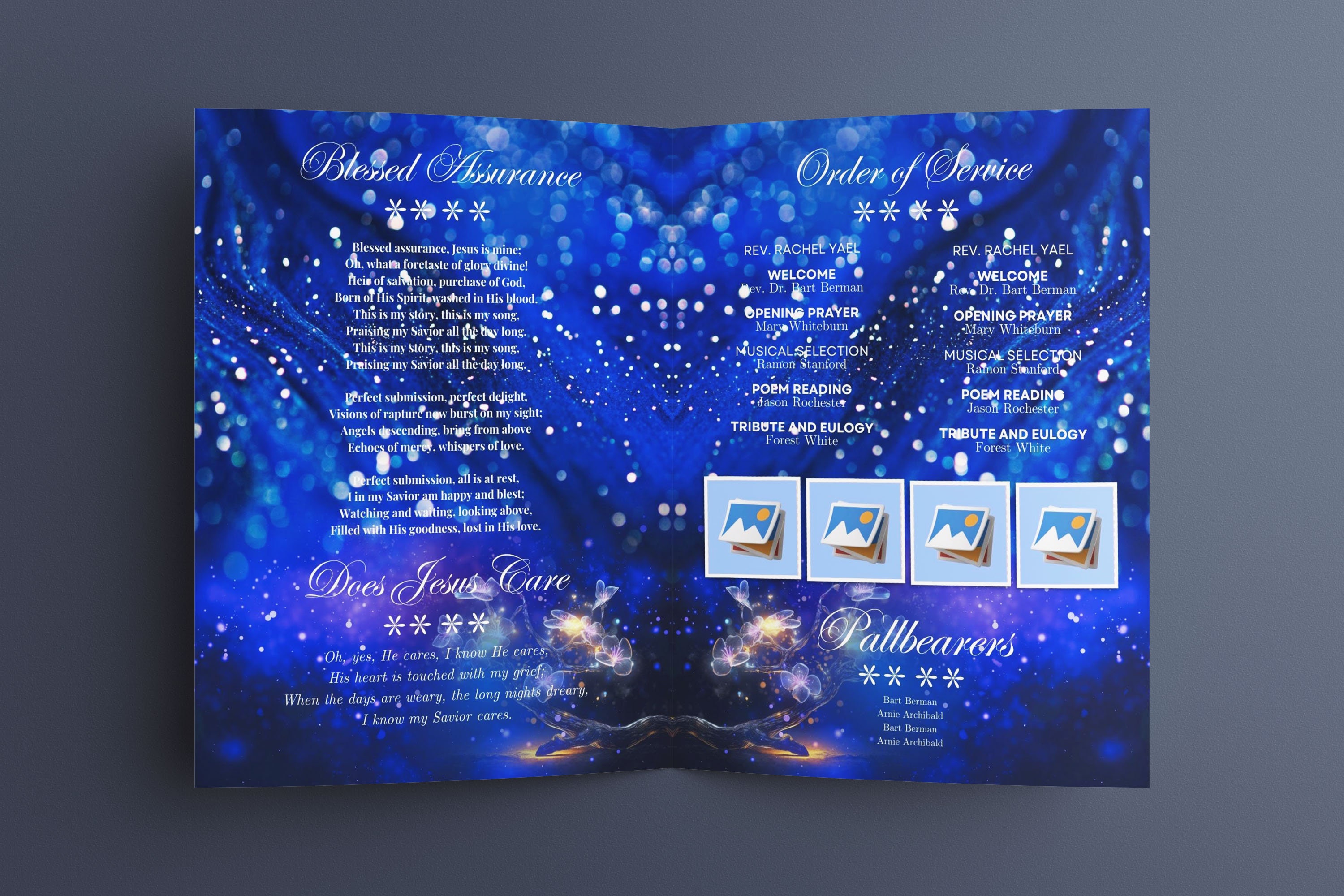 8 Page Modern Blue Luxury Funeral Program Template , Editable Bi-fold ...