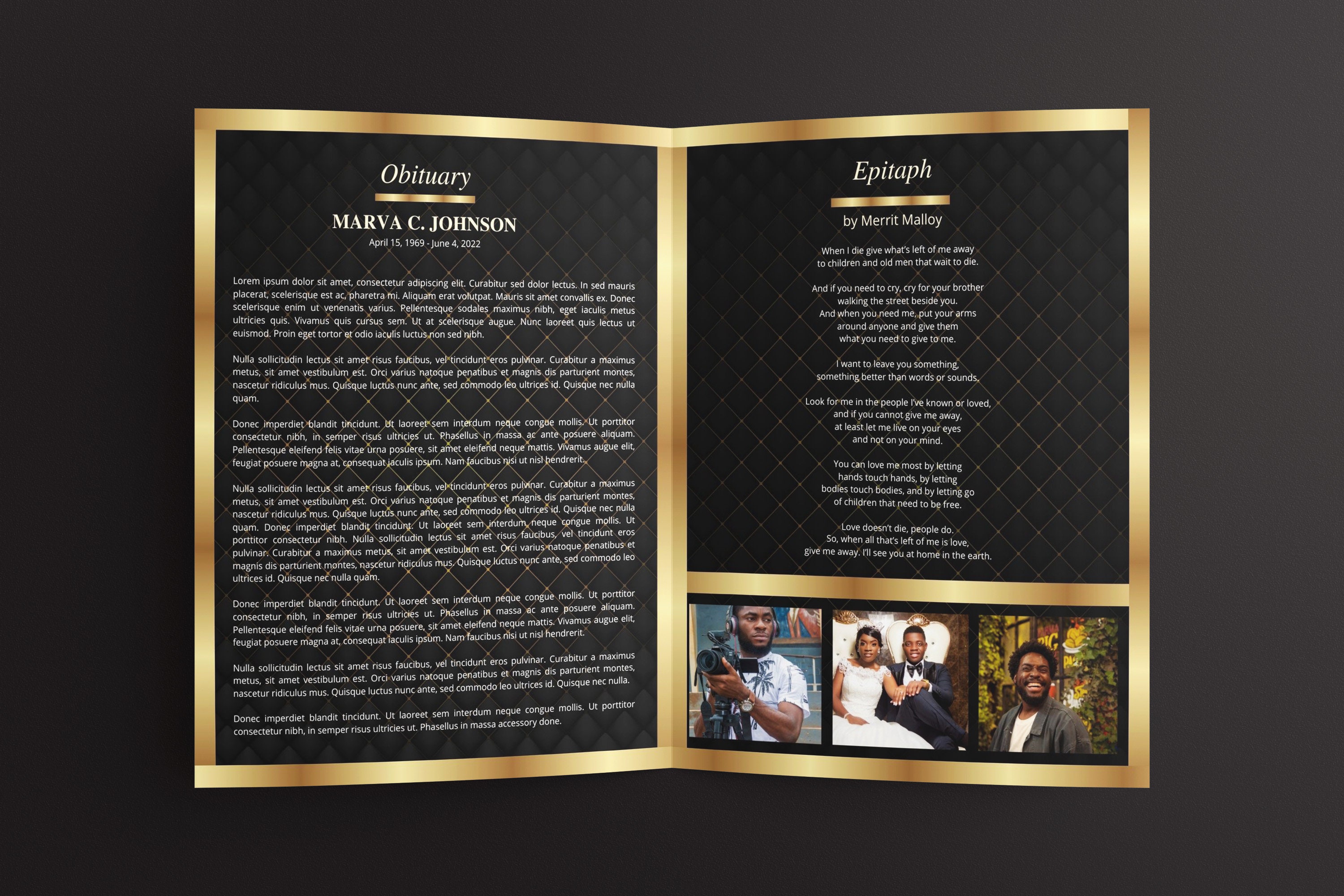 Modern 8 Page Funeral Program Template, Editable Funeral Program Bi ...