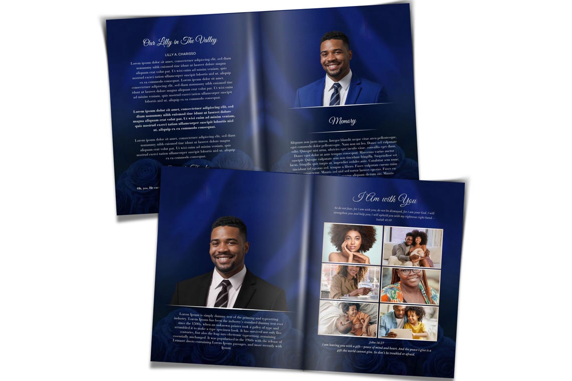 Royal Blue Funeral Service Program| Printable 8-page Obituary Template ...