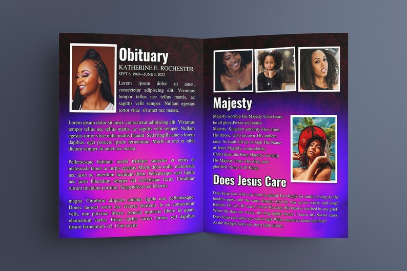 Magazine Style in Loving Memory Program, Elegant Blue Funeral Program ...
