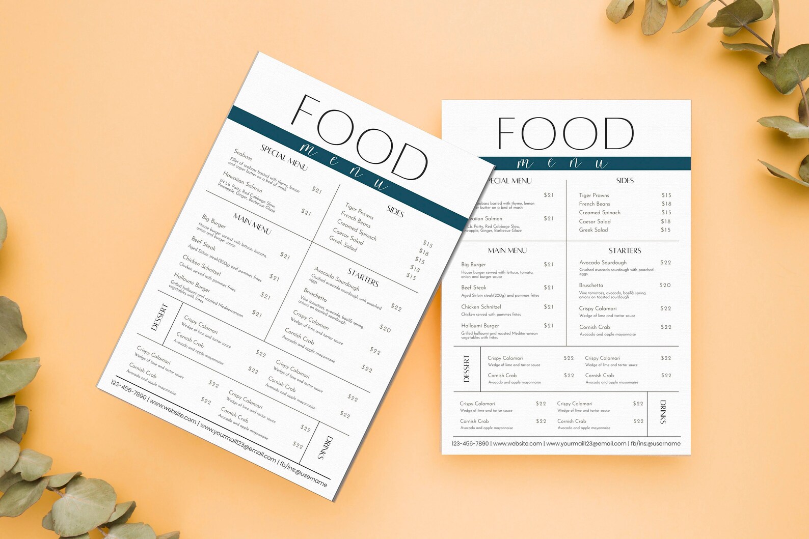 Restaurant Food Menu, DIY Restaurant Menu Template, DIY Printable Price ...
