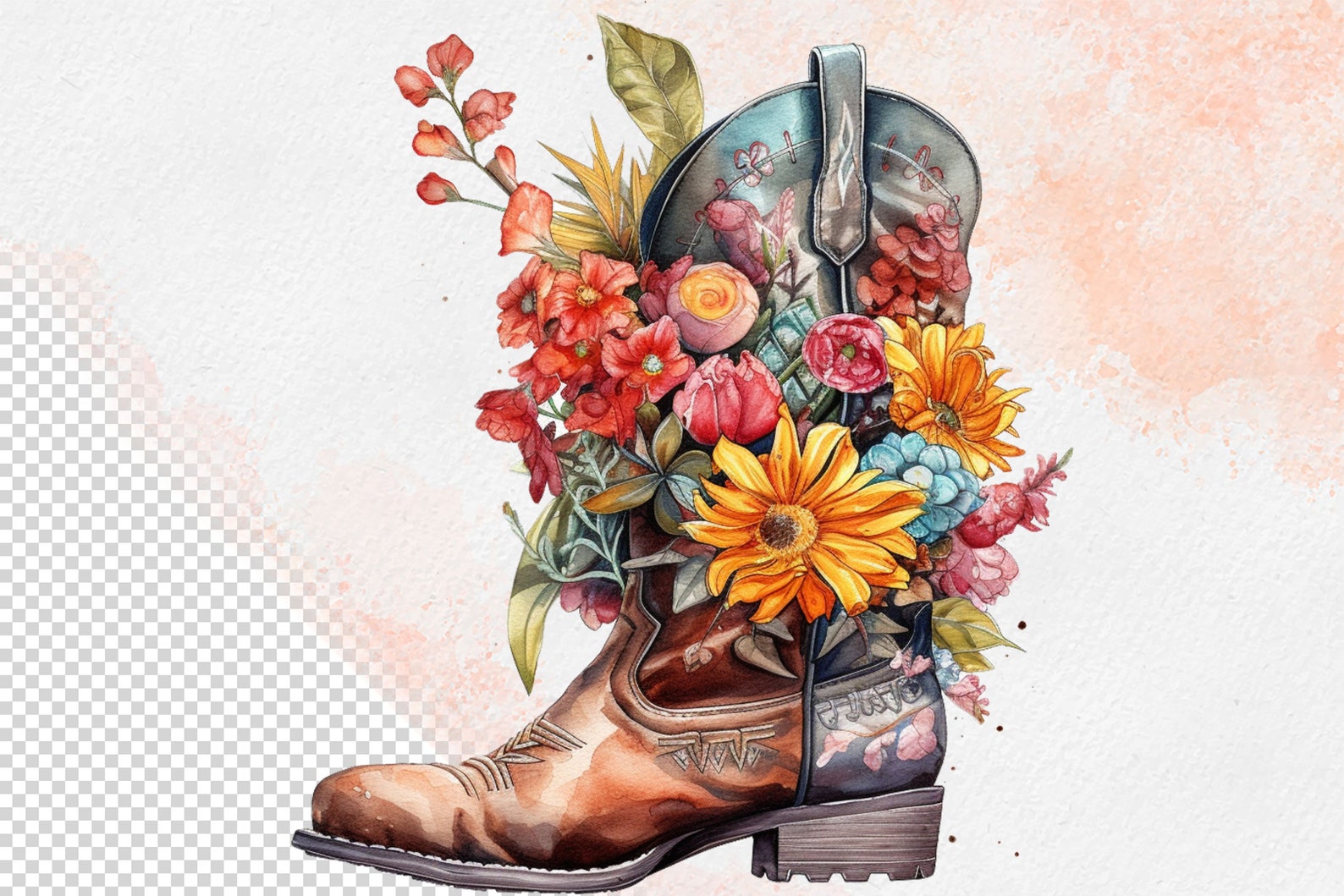 Western Flowers Boots Watercolor PNG Clipart, Cowgirl Boots Png ...