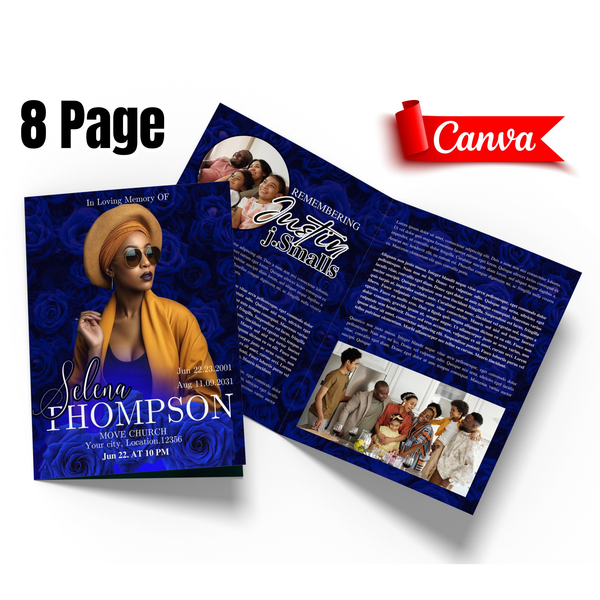 Funeral Memorial Booklet Canva Template 8 Pages, Elegant Style Funeral ...