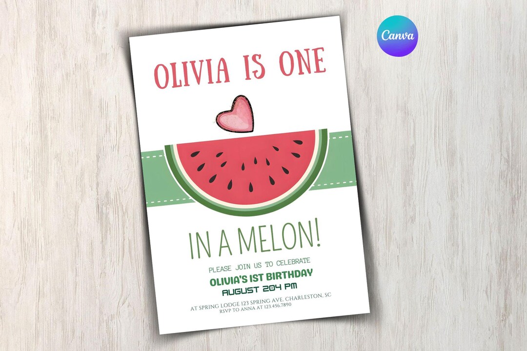 Watermelon Delight Birthday Invitation Editable Canva Template - Etsy