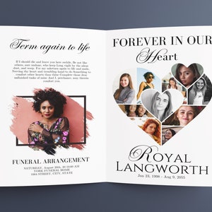 Heart Photo Collage Funeral Program Template, 4 Page Funeral Program ...
