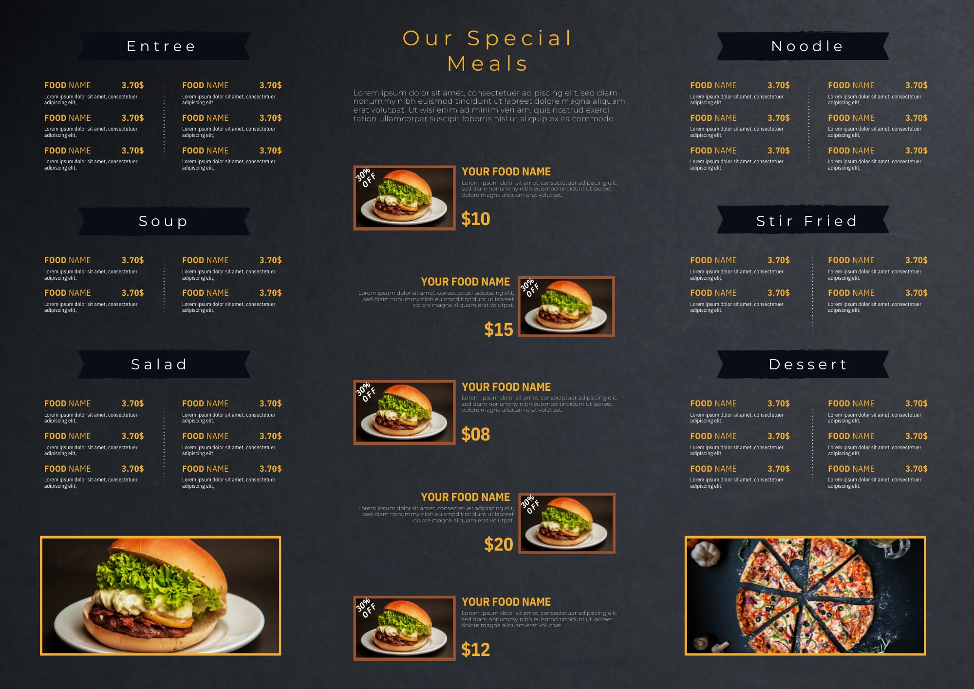 Trifold Menu Template Editable Food Menu Template Bakery Menu ...