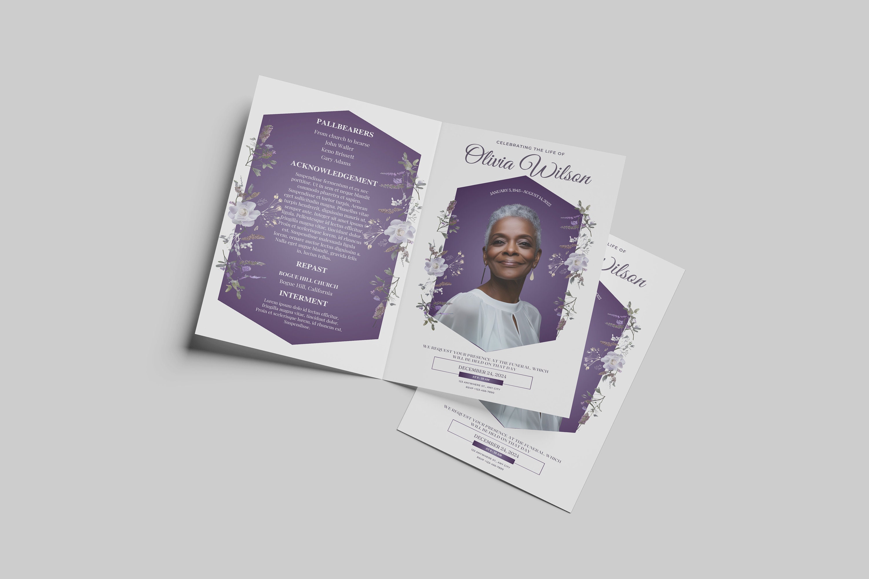 White Funeral Program Template, Floral Memorial Program, Editable ...