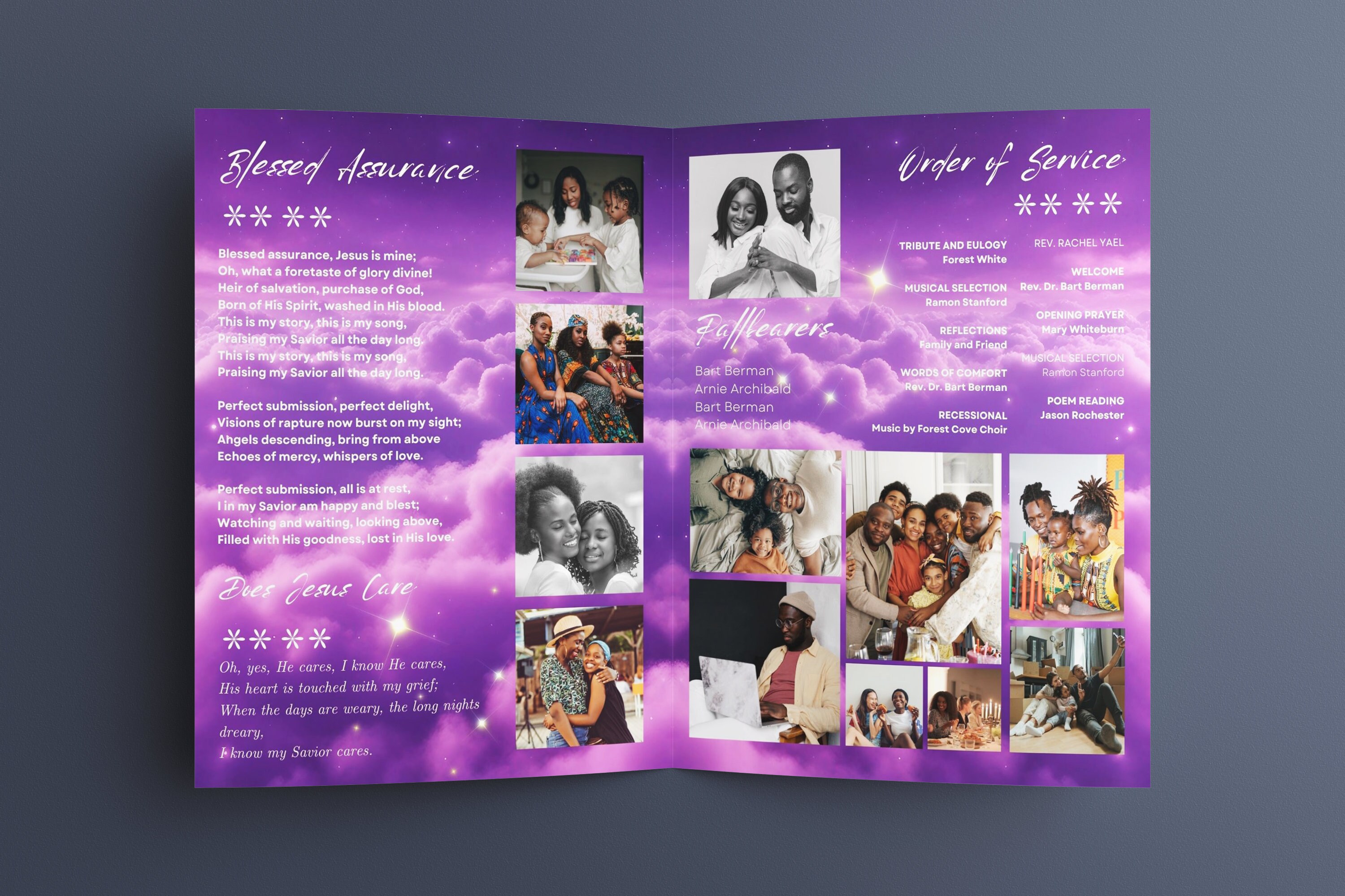 8 Page Purple Funeral Program Template, Canva Funeral Template ...