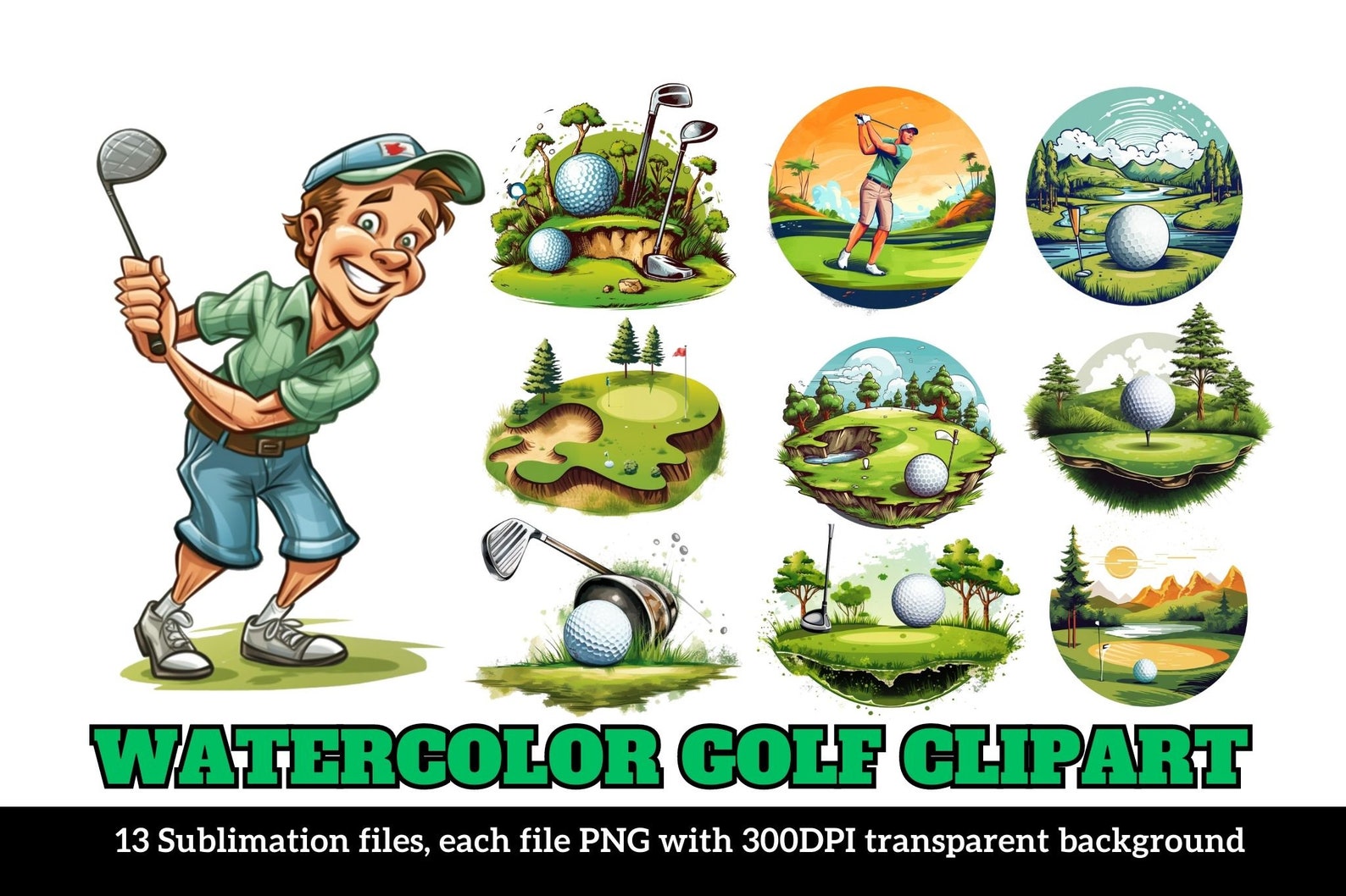 Watercolor Golf Clipart | Sublimation Design | Digital Planner | Golfer ...