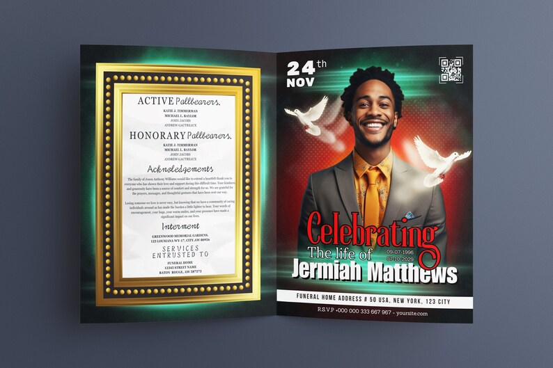 8 Page Red Funeral Program Template Canva Funeral Template - Etsy