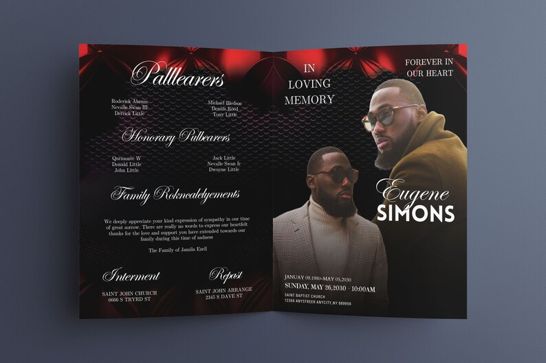 8 Page Luxury Black Funeral Memorial Booklet Template |elegant Style ...