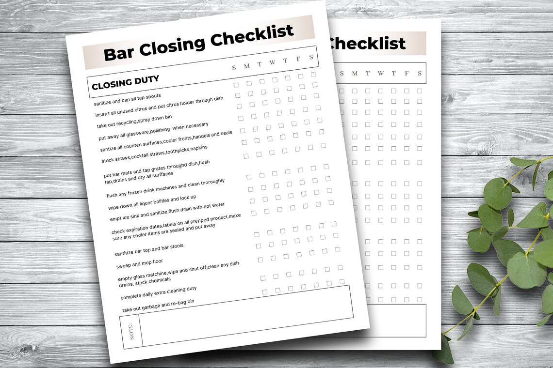 Bar and Restaurant Closing Checklist, Restaurant Bar Cleaning List ...