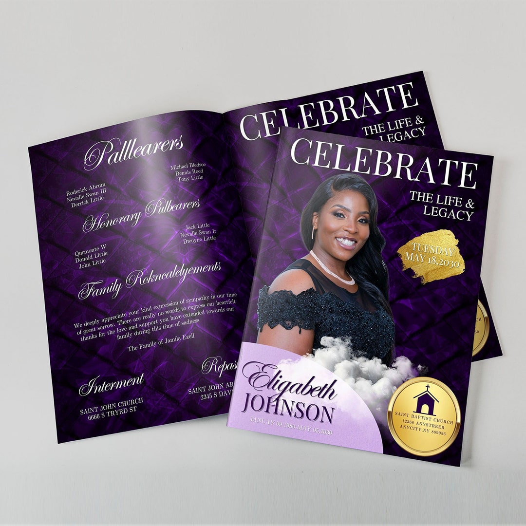 BOOKLET Memorial Program (8 Pages) | Flower Purple Funeral Program ...