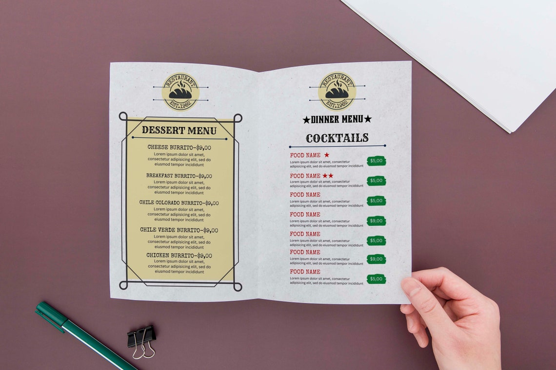 8 PAGE Minimalist Restaurant Menu Template, Simple Food & Drink Menu ...