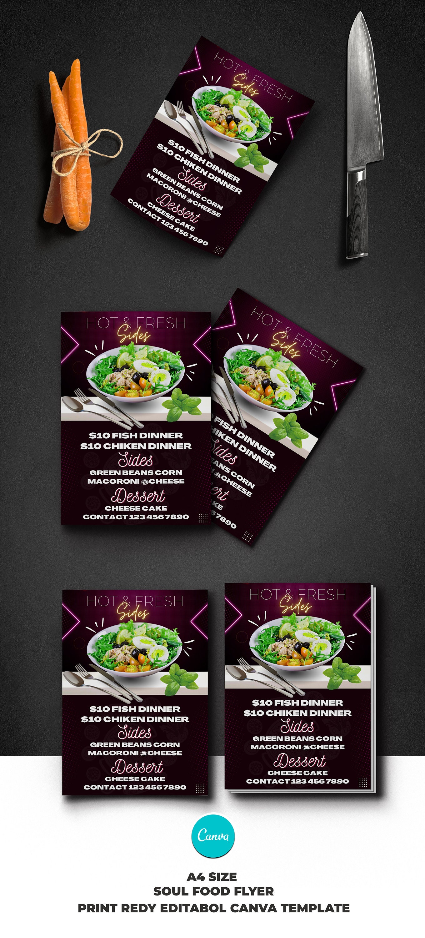 Soul Food Menu Flyer Canva Template, Food Dinner Fundraising Flyer ...