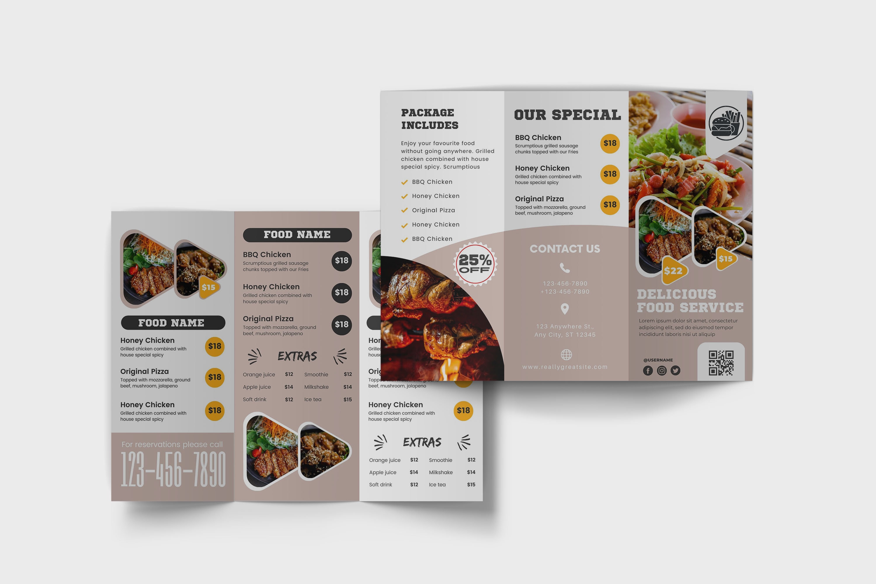 Plantilla de folleto tríptico de restaurante minimalista, menú de ...