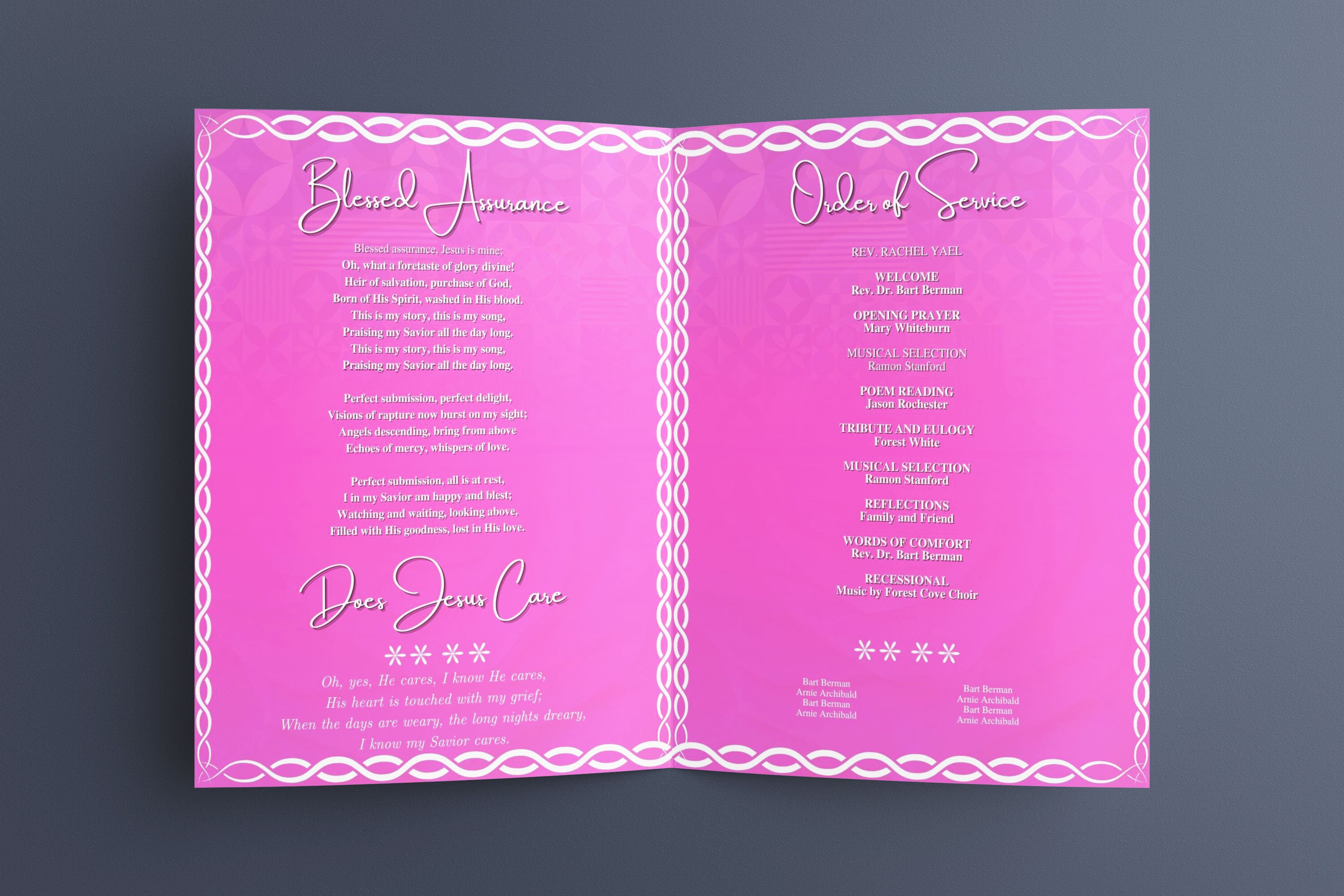 Edible Pink Funeral Program Template 8 Page Celebrating the Life of ...