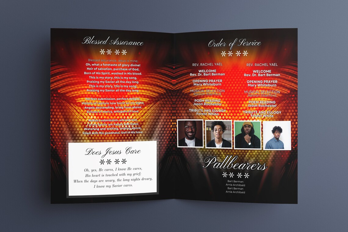 8 Page Magazine Style Funeral Program Template, Blue Memorial Service ...