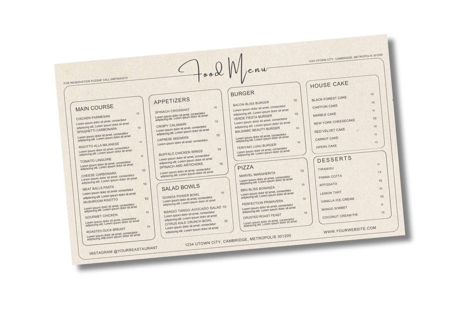 Minimalist Food & Drink Menu Template, Editable Menu Template Price ...