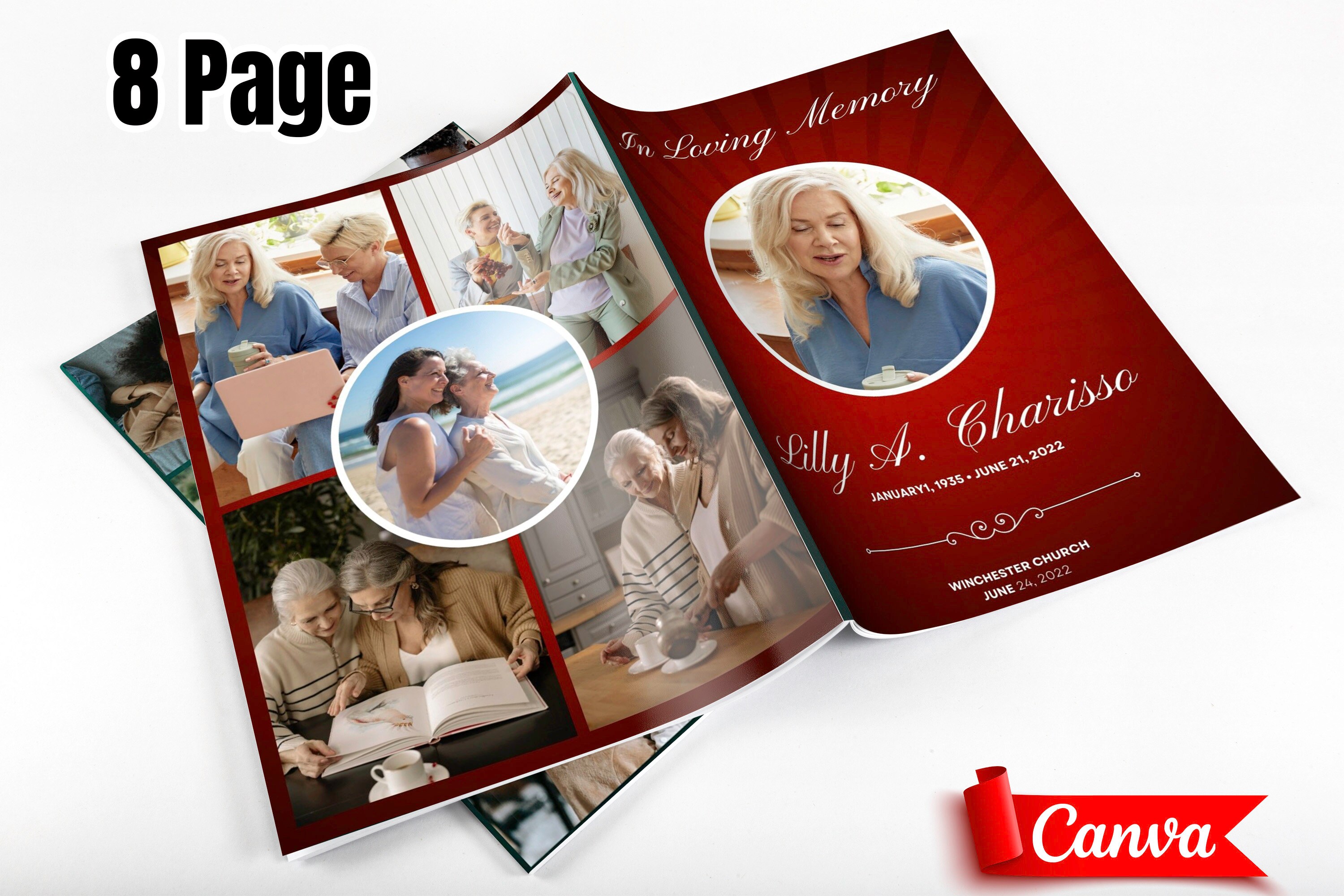 8 Page Editable Funeral Program Template Canva Funeral - Etsy