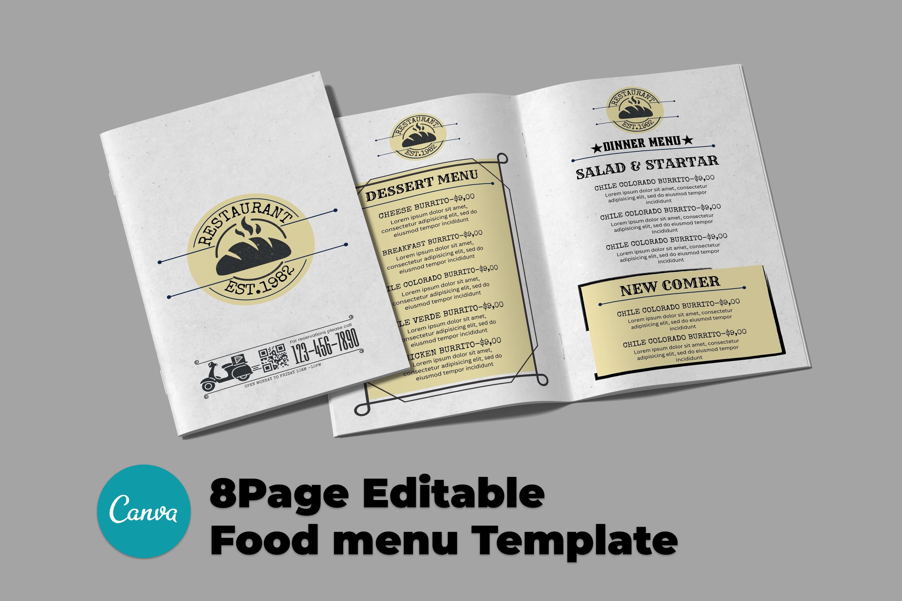 8 PAGE Minimalist Restaurant Menu Template, Simple Food & Drink Menu ...