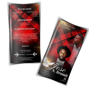 Red Luxury Trifold Funeral Program Template for Canva, in Loving Memory ...