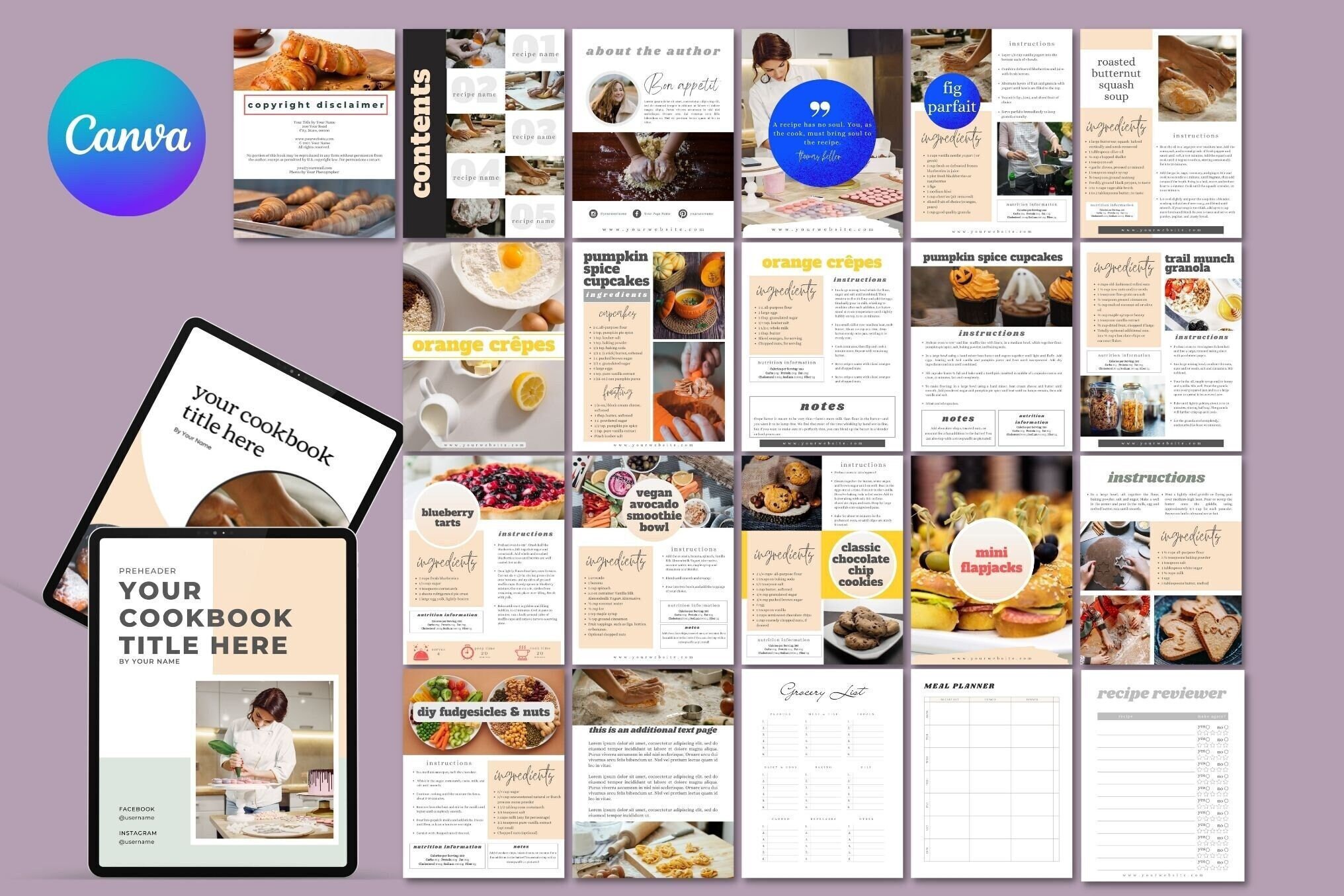 Printable Cookbook Template Canva, Cookbook Template Printable ...