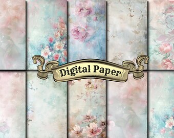 120 Pink Vintage, Shabby Chic, Digital Paper Flower Background ...