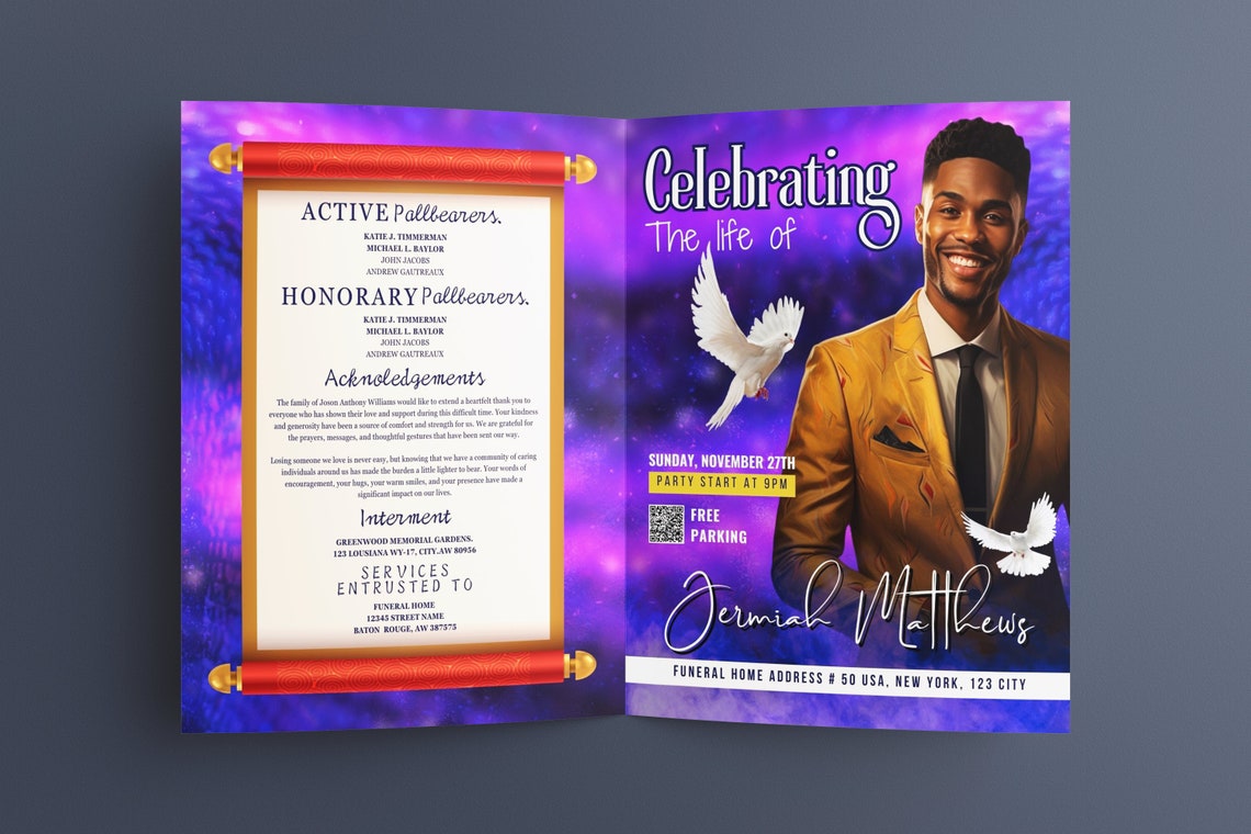 8 Page Funeral Program Template, Canva Funeral Booklet Template ...
