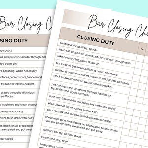 Restaurant Bar Cleaning List, Editable Bar Closing Checklist, Bar ...