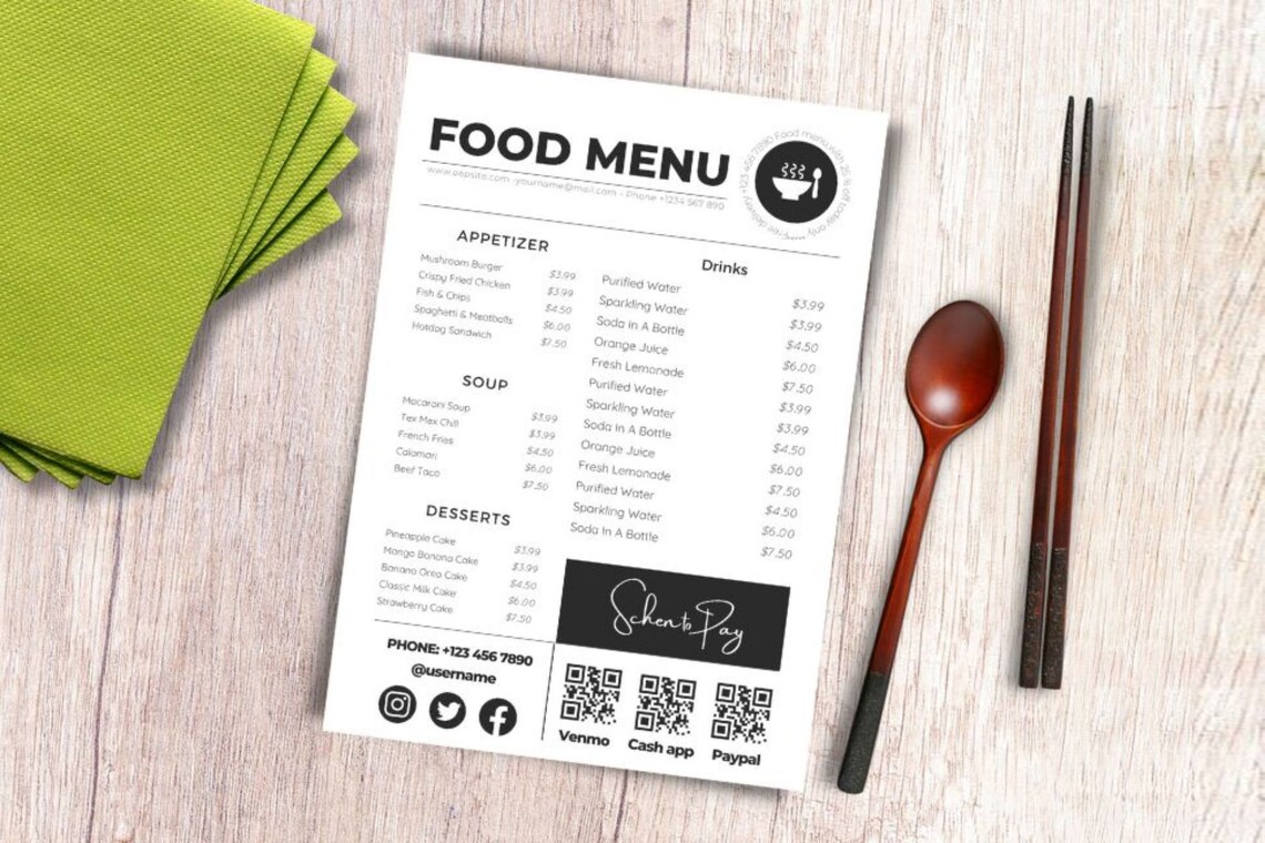 Food Menu Sign Template, Food Menu Template Boho, Food Menu Template ...