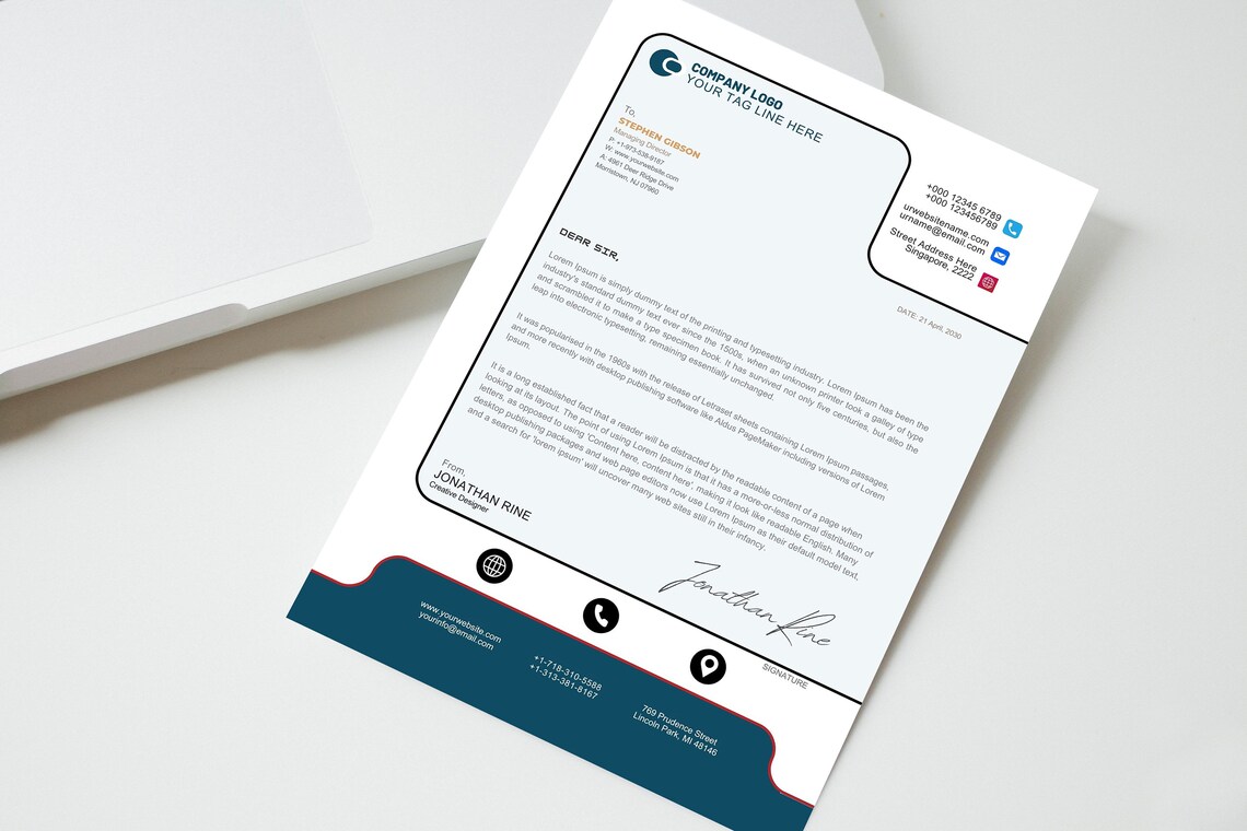 Modern Letterhead Template, Printable Letterhead Template, Editable ...