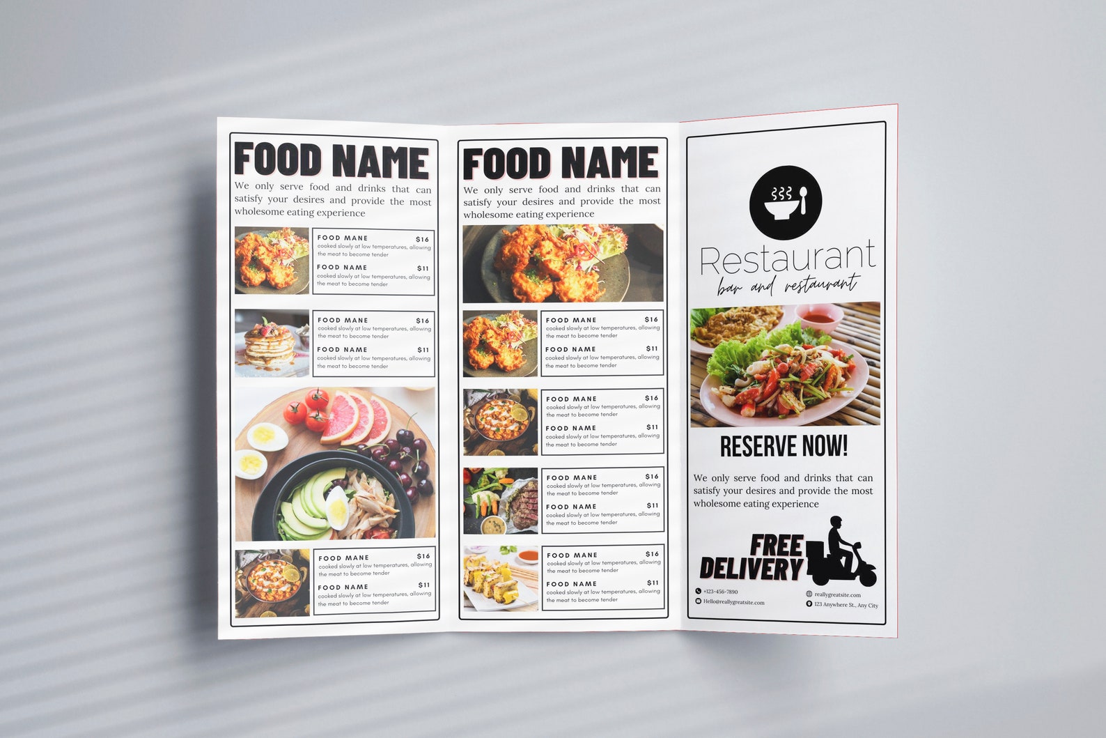 Food Menu Trifold Canva Template | Editable Food Menu Template | Bakery ...