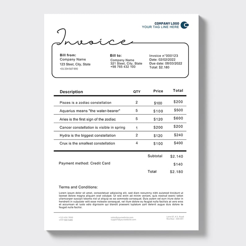 Simple Invoice Template for Small Business - CANVA, Modern Invoice Form ...