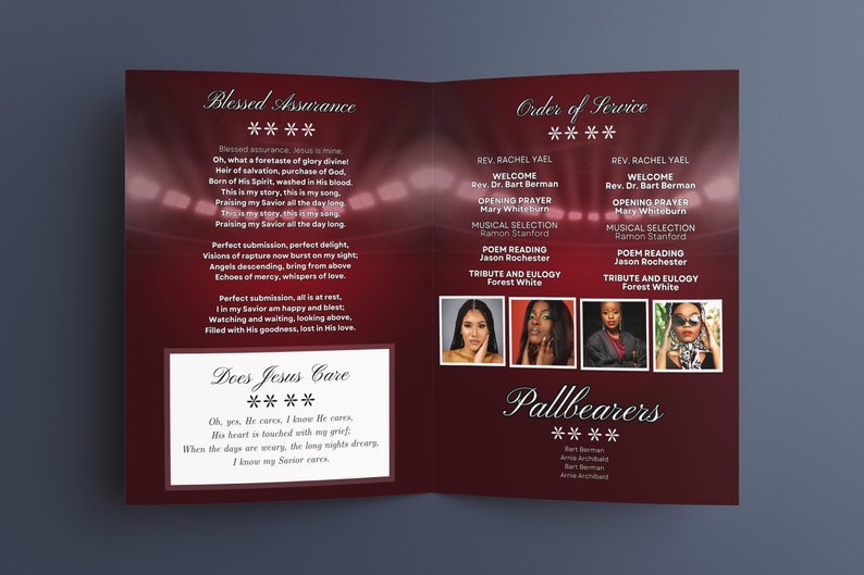 Magazine Style Funeral Program Template, Red Memorial Service Template ...