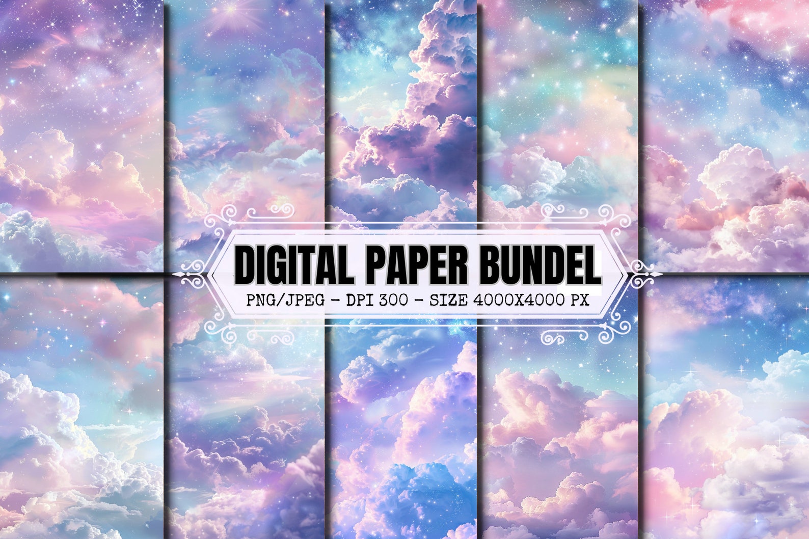Watercolor Cloudy Sky Digital Paper Pack, Watercolor Printable Sky ...