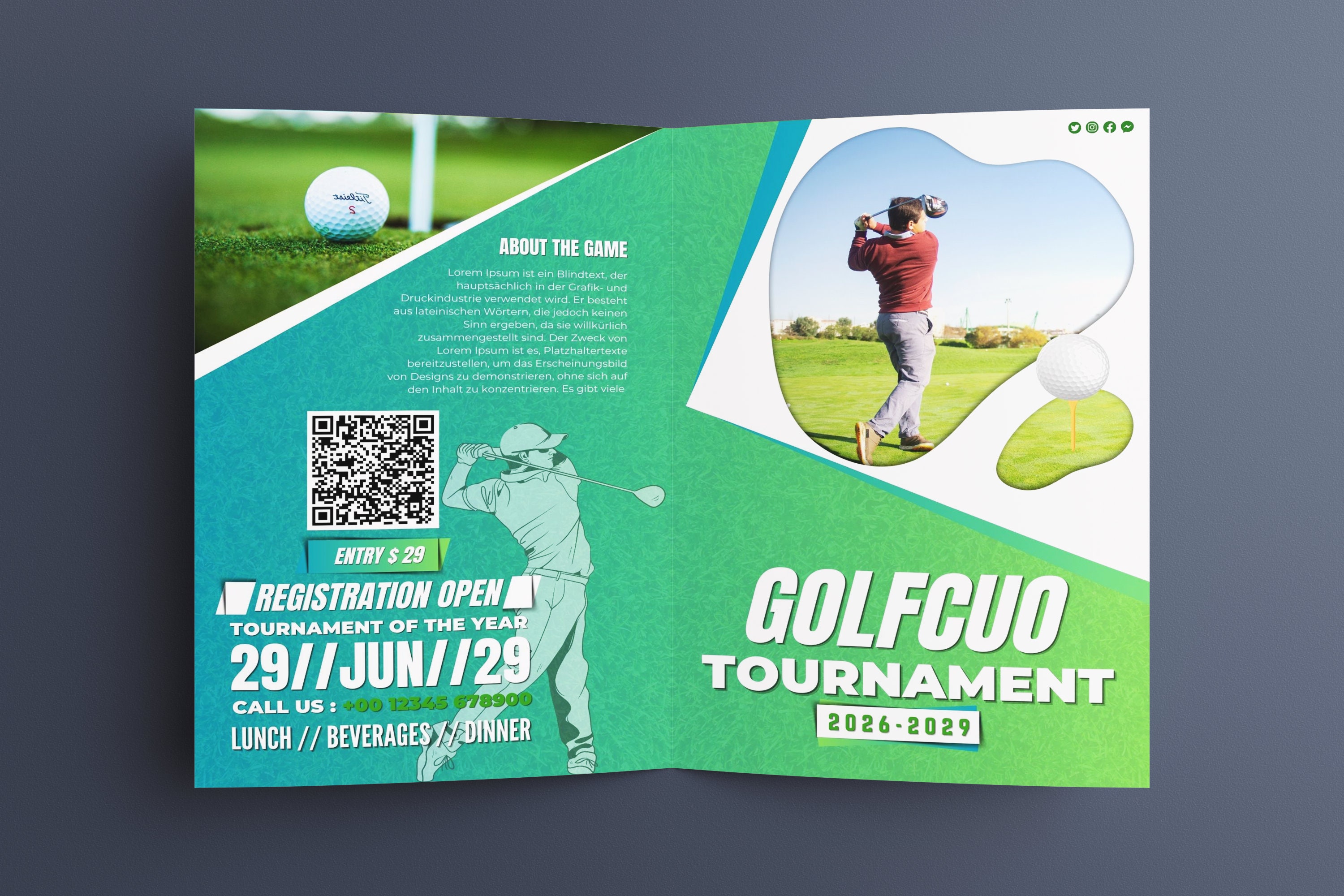 Golf Tournament Bi-fold Brochure Template | Golf Cup Bifold / Halffold ...