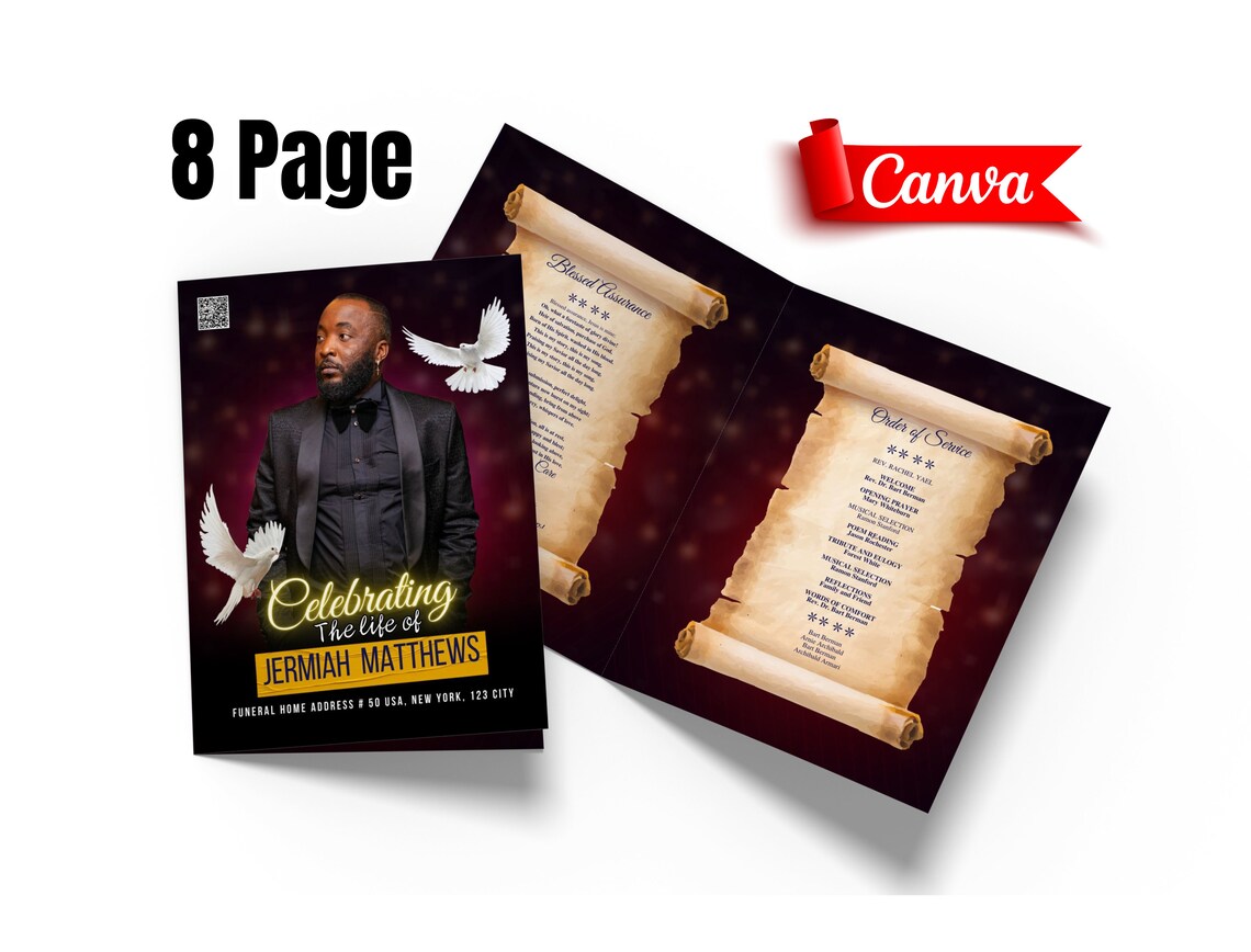 8 Page Green Funeral Program Template Canva Funeral Booklet - Etsy