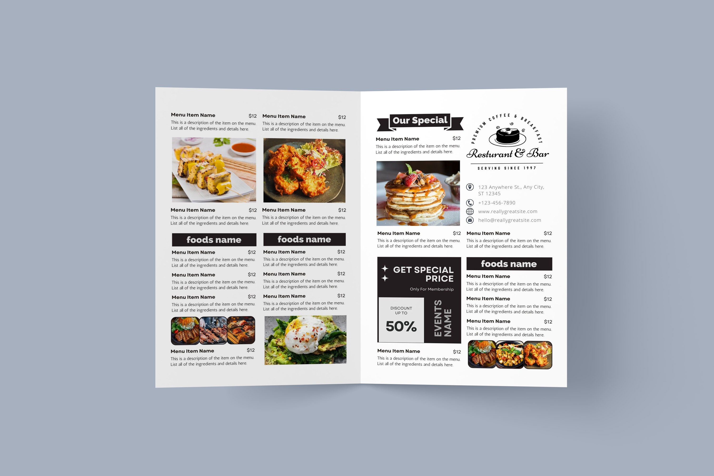 Food Menu Pack Canva, Tri-fold Restaurant Food Menu Canva Template ...