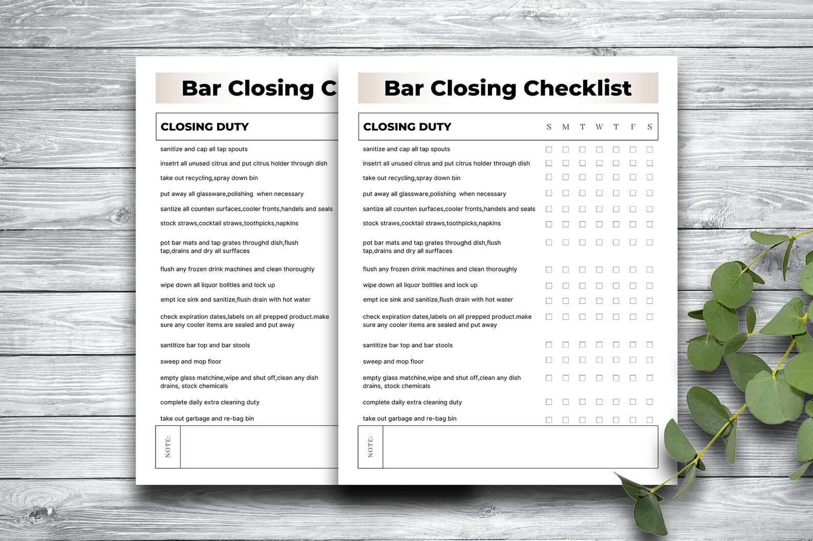 Bar and Restaurant Closing Checklist, Restaurant Bar Cleaning List ...