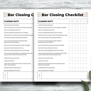 Bar and Restaurant Closing Checklist, Restaurant Bar Cleaning List ...
