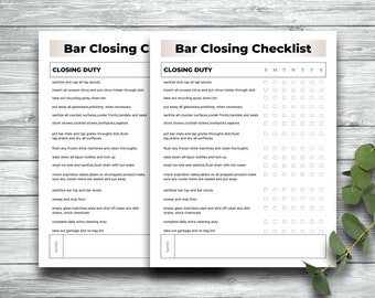 Bar Closing Checklist, Restaurant Bar Cleaning List, Bar Templates ...
