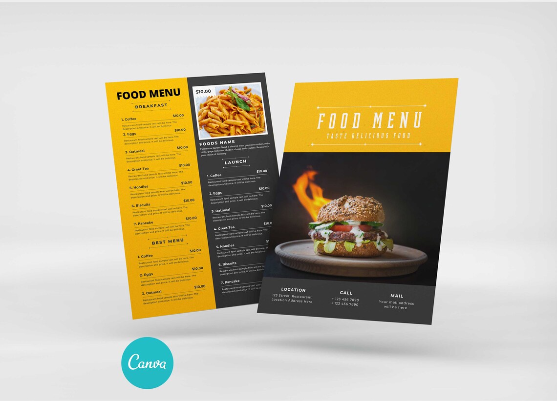 Restaurant Food Menu Template With Cover Food Menu Template - Etsy