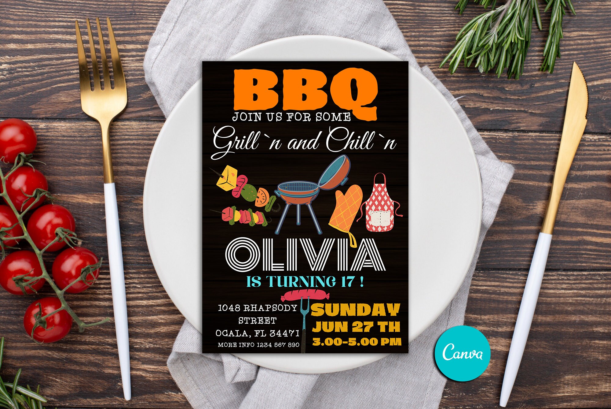 BBQ Party Invitation Editable Canva Template, Backyard BBQ Birthday ...