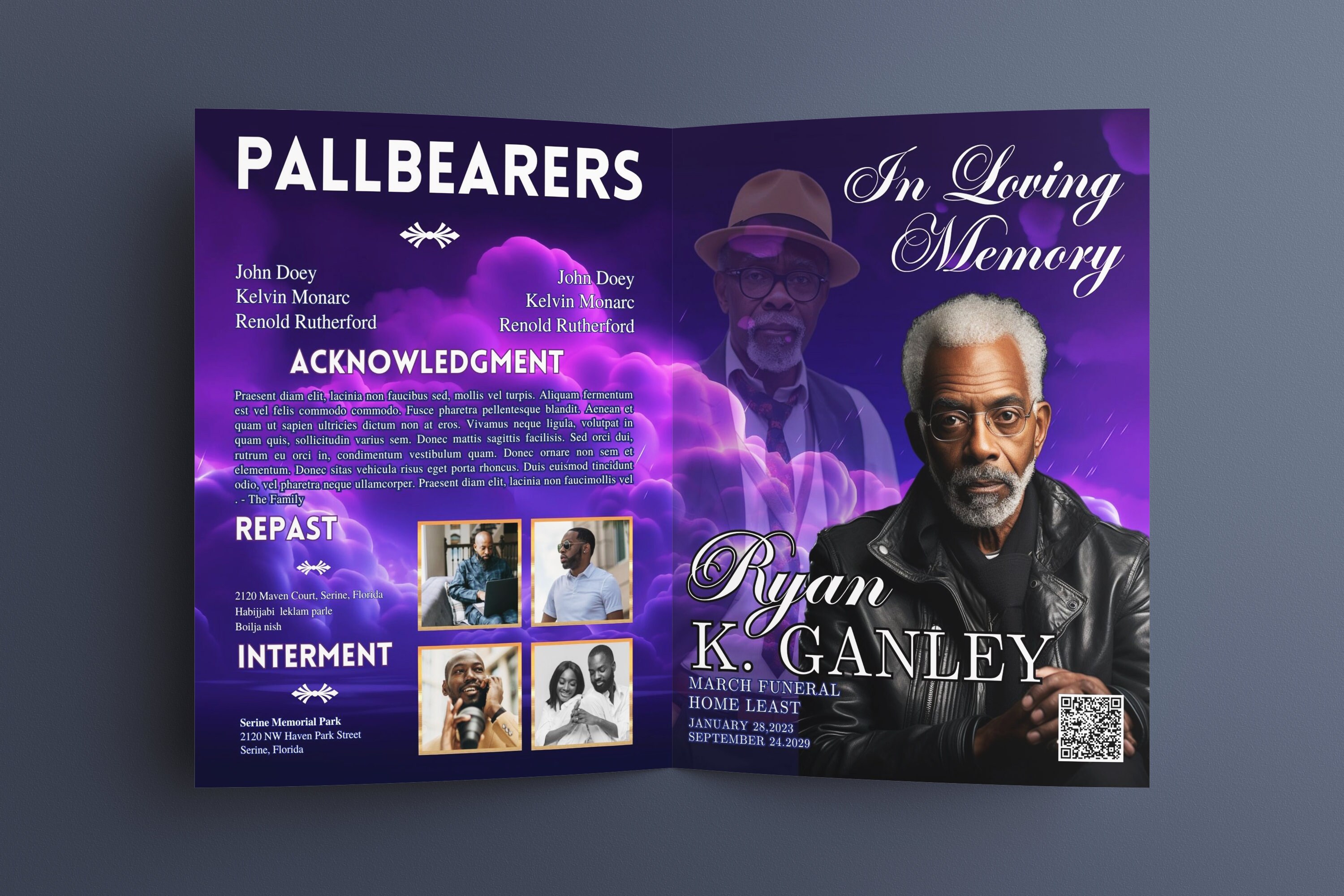 Editable 8-page Funeral Program Blue Keepsake, Elegant 8-page Purple ...