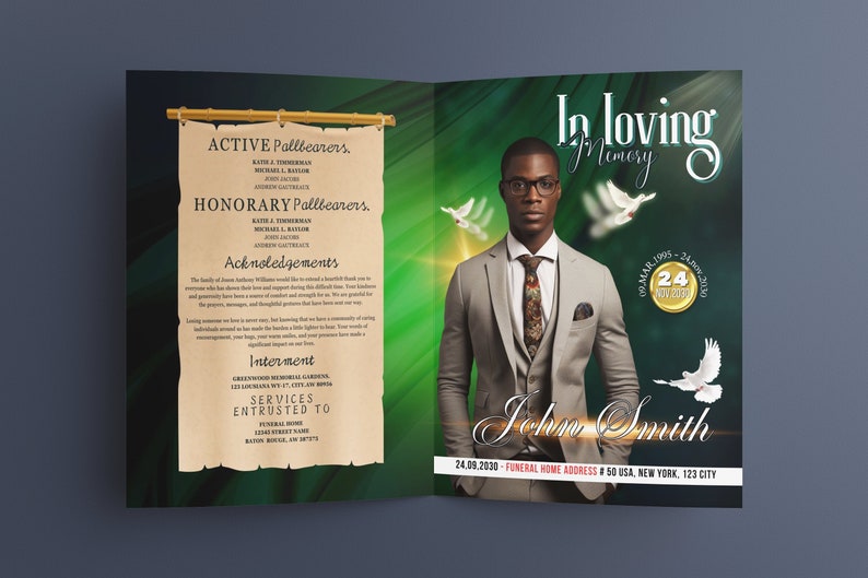 8 Page Modern Funeral Program Template, Canva Funeral Template ...