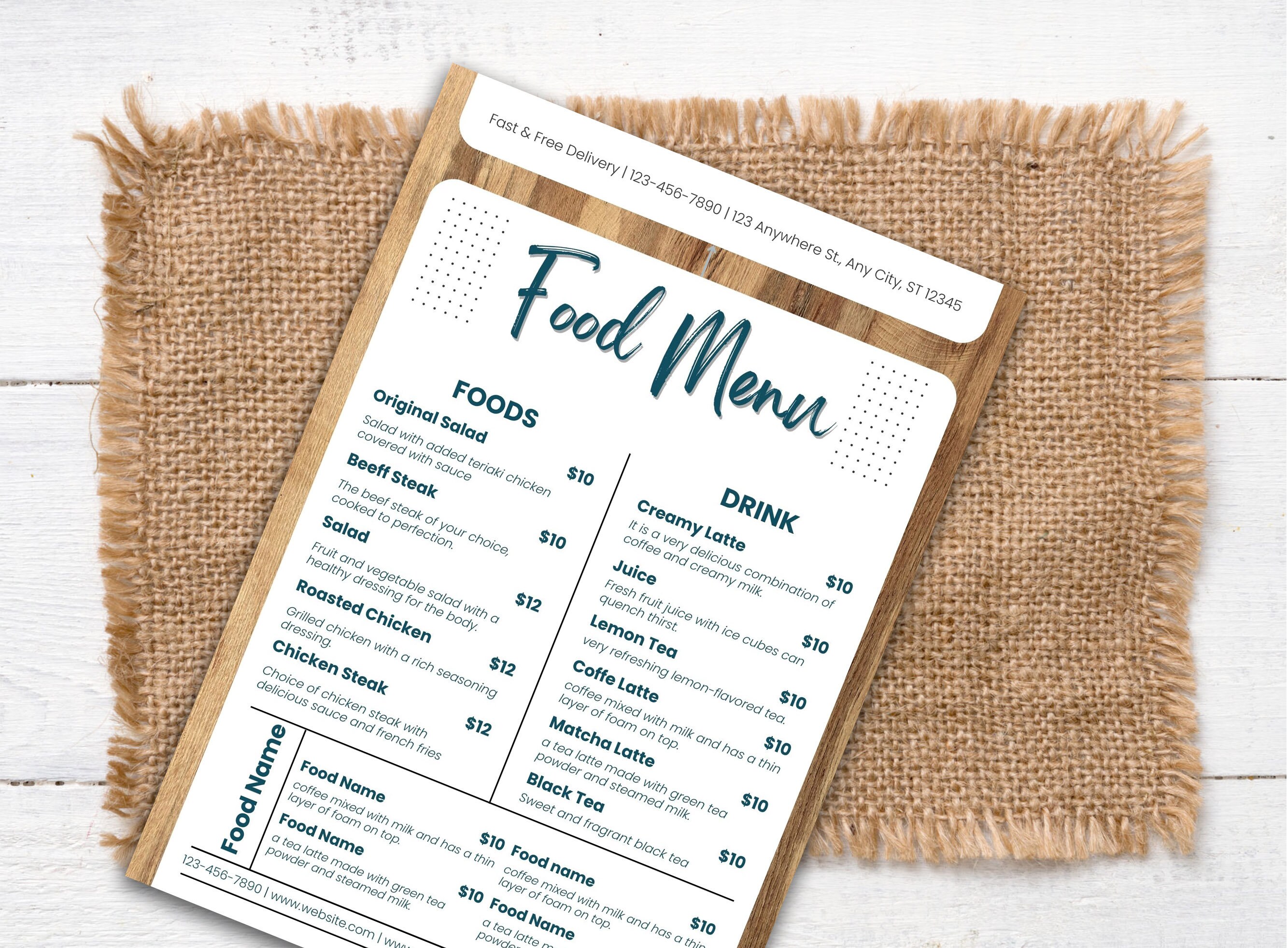 Restaurant Food Menu, Editable DIY Template Price,minimalist Restaurant ...