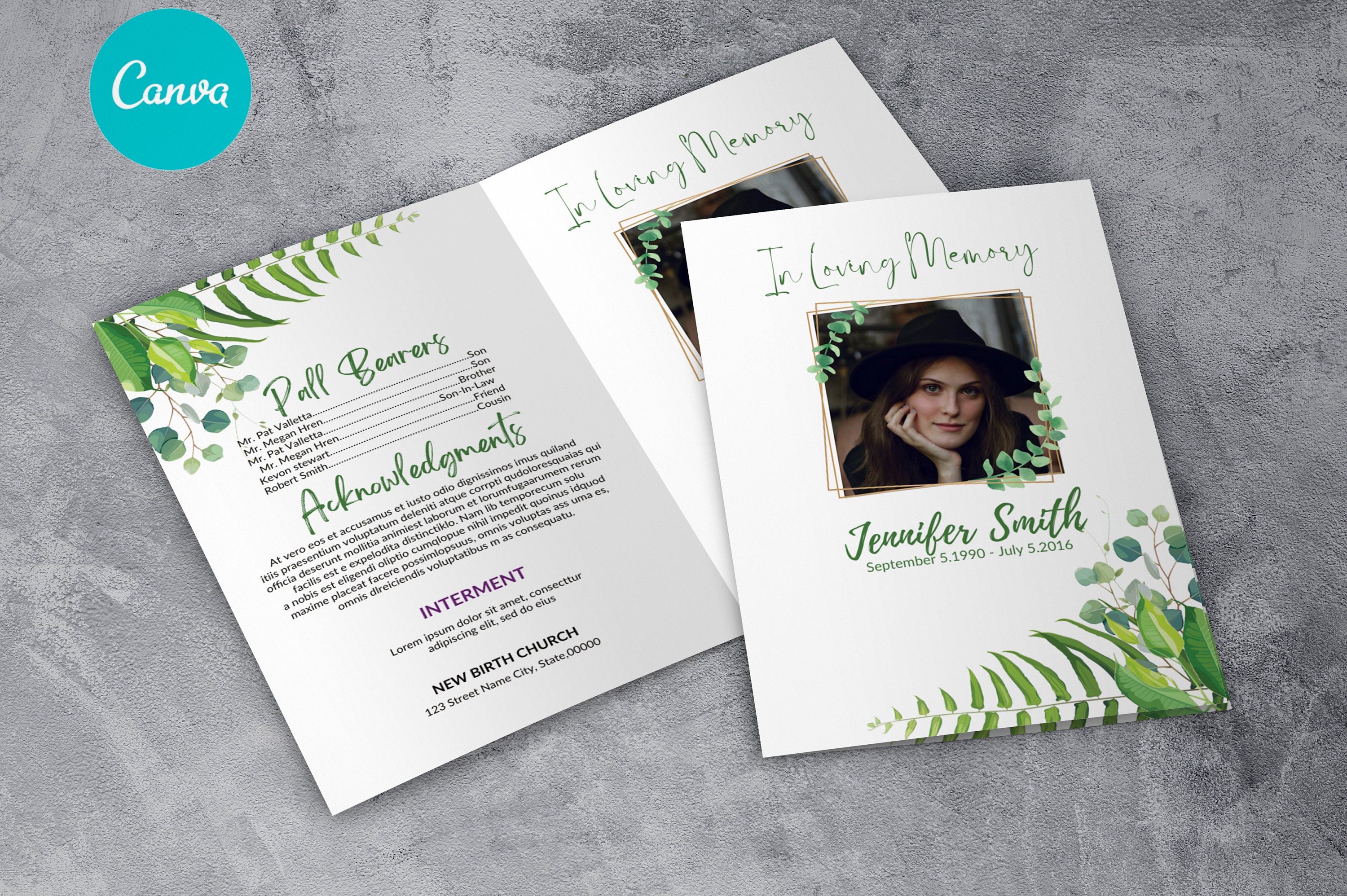 Memorial Service Template, Editable Funeral Program Template - Etsy