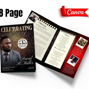 8 Page Gold Luxury Funeral Program Canva Template, Gold Memorial ...